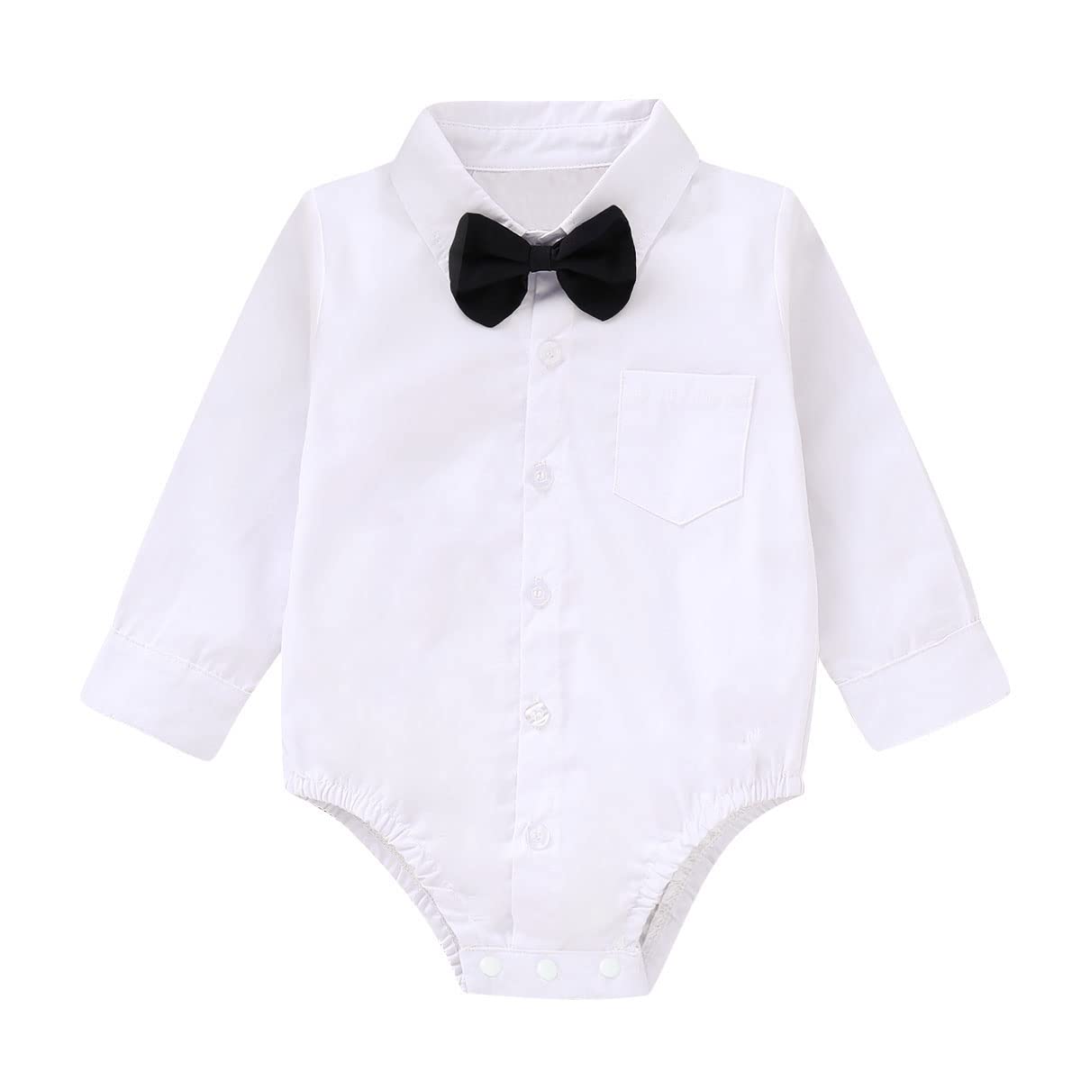 Yruiz Baby Boy's Button-Down Shirt Newborn Jumpsuit Long-Sleeved One-Piece Gentle Man Outfit (White, 0-3Months)