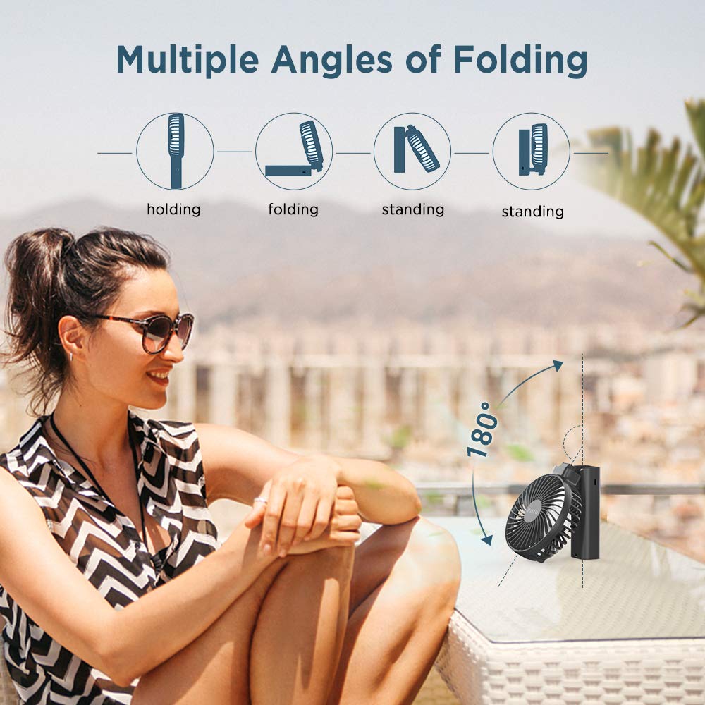FUNME Handheld Fan 5000mAh Rechargeable Battery Fan 4-20 Hours Using Time Foldable USB Fan with Upgraded One Touch Power Off Function 4 Speeds Strong Winds Portable Personal Cooling Fan for Outdoors