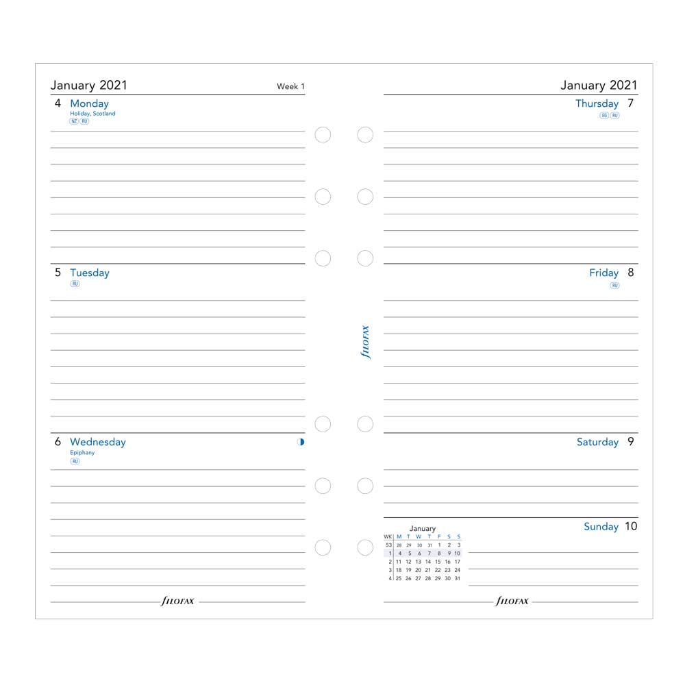 Filofax 2021, Personal/Personal Compact, Week to View, Lined, English (C68418-21)