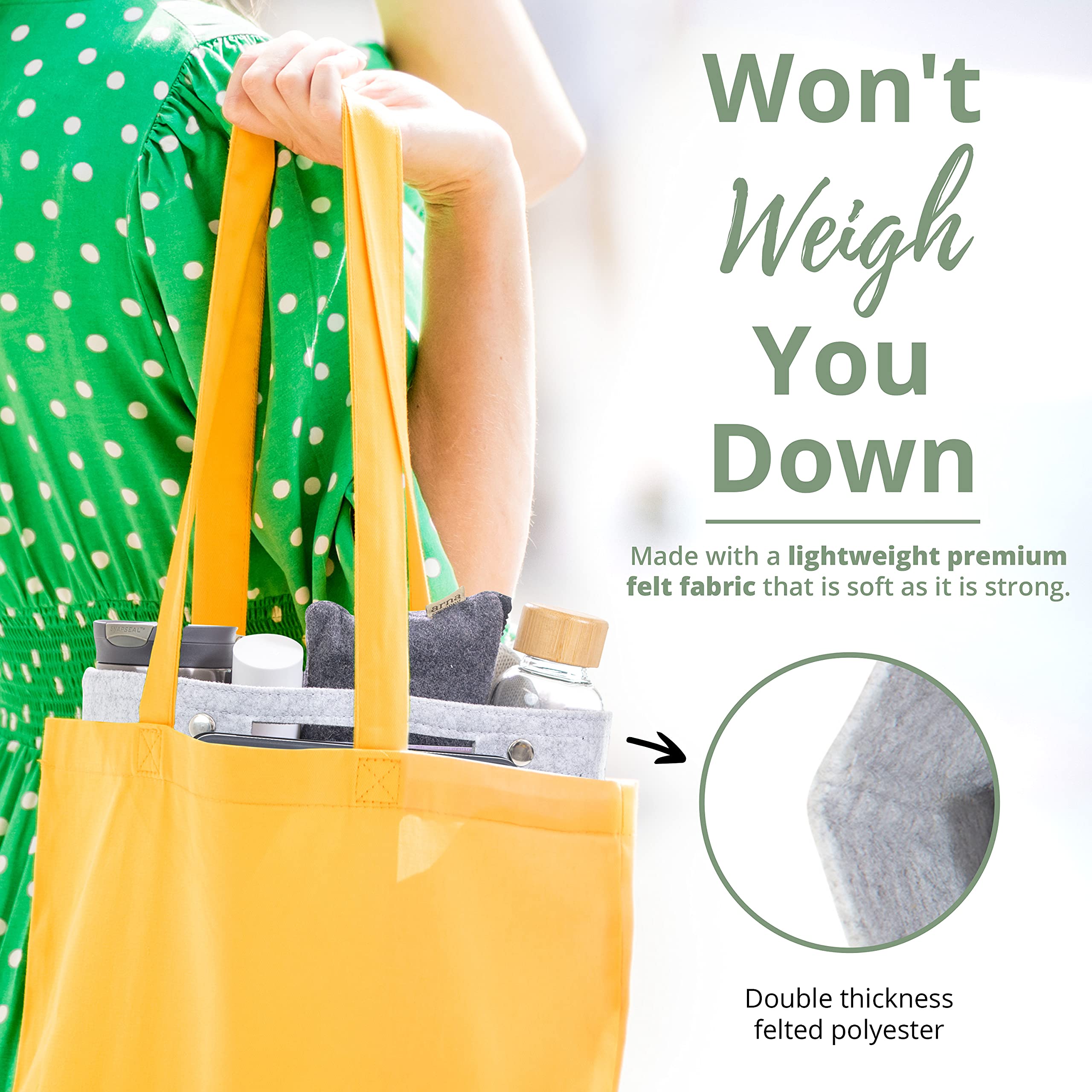 FELFA 11 inch Soft Grey Felt Tote Organizer Insert for Purses, Backpacks, and Tall Totes
