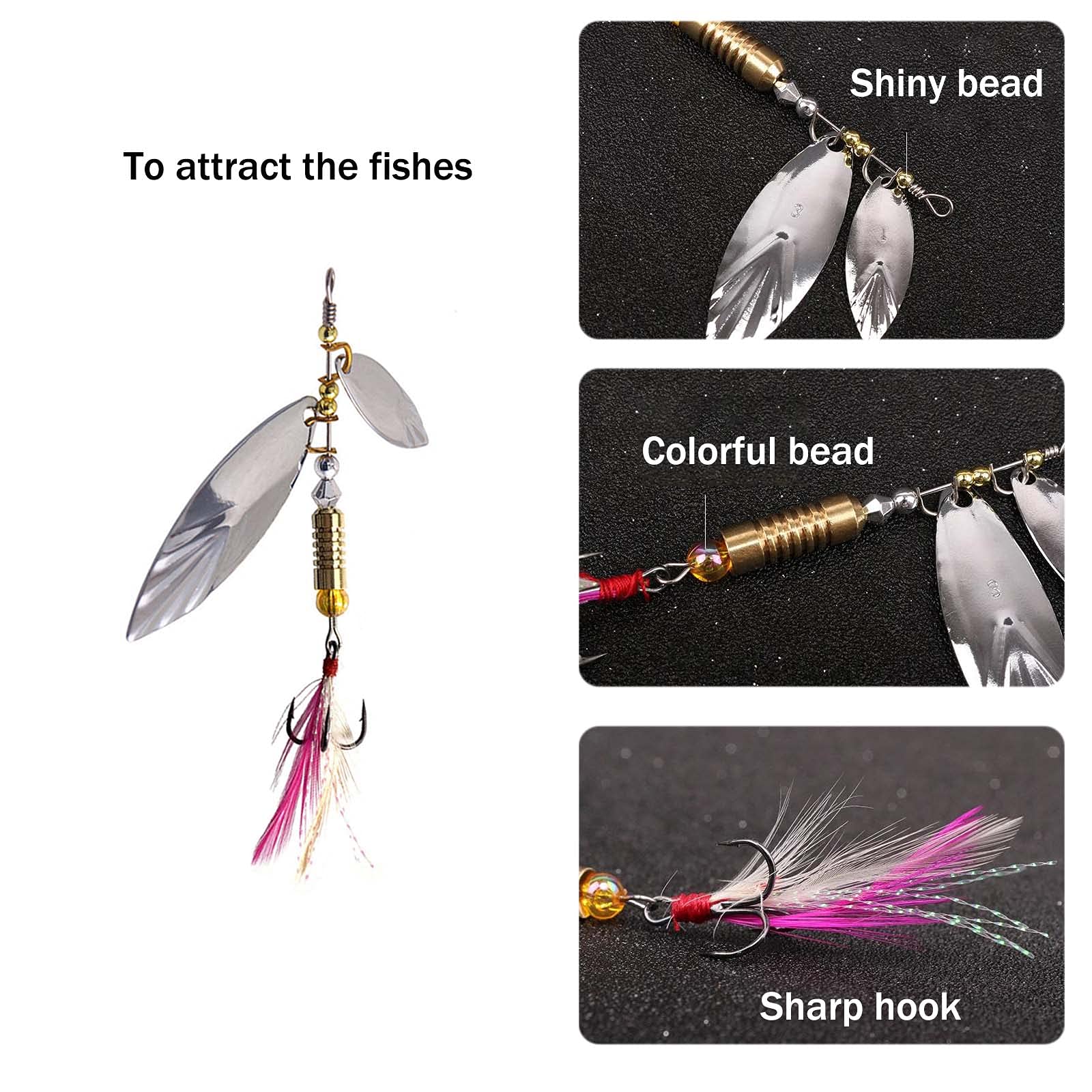 Fishing Lure Spinner Bait,Hard Metal Spinner Baits Kit with Tackle Box for Spoon Trout Bass (10 Pack)
