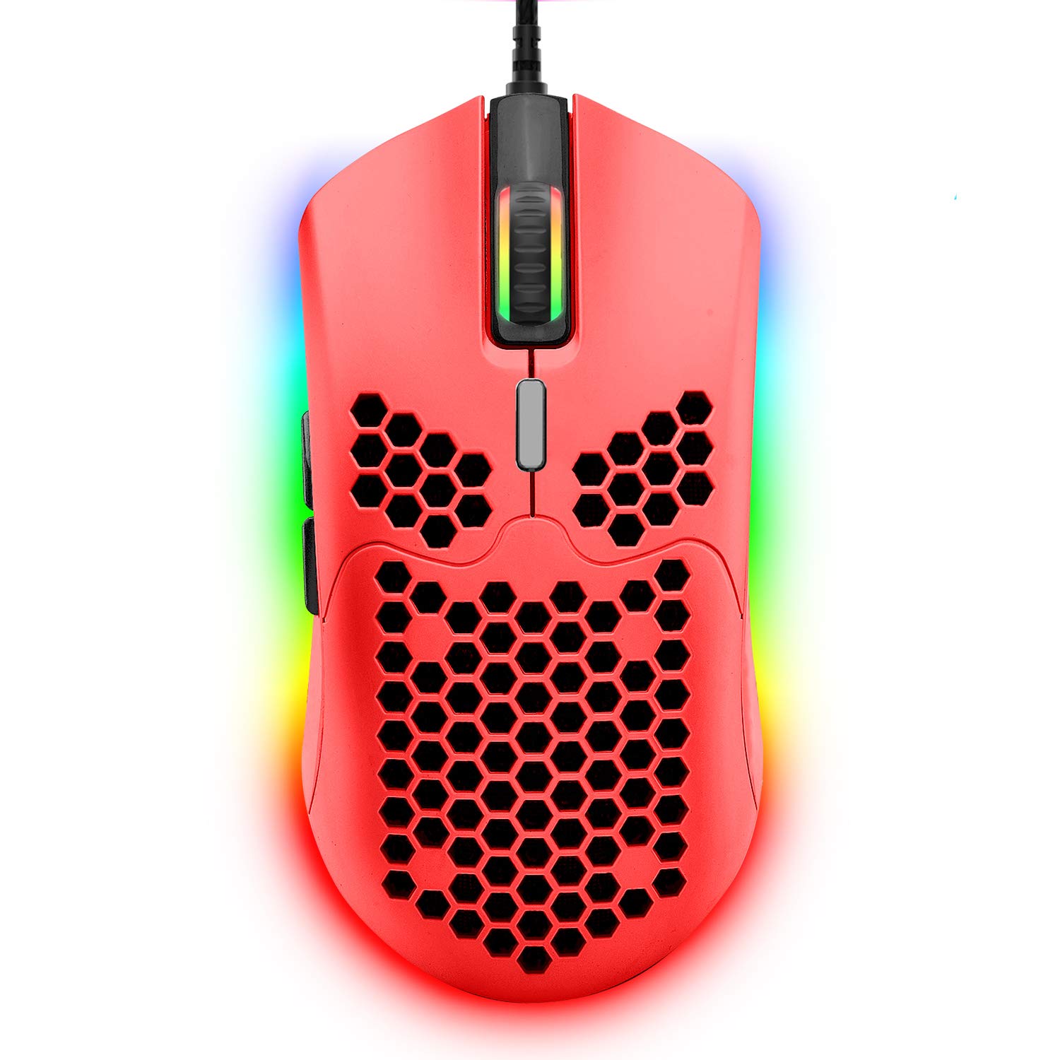 FELICON Wired Lightweight Gaming Mouse, 6400DPI Backlit Mice with 7 Buttons Programmable Driver,Ultralight Honeycomb Shell Ultraweave Cable Mouse Compatible with PC Gamers and Xbox and PS4 Users(Red)
