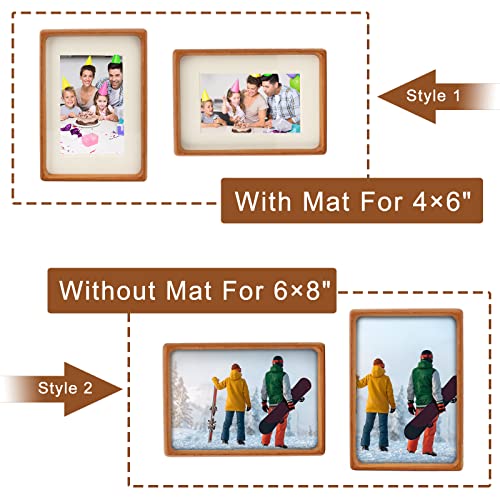 Youncewooder 6x8 Picture Frame, Display 4x6 Picture with Mat, Natural Teak Picture Frame Display Horizontal or Vertical for Tabletop and Wall