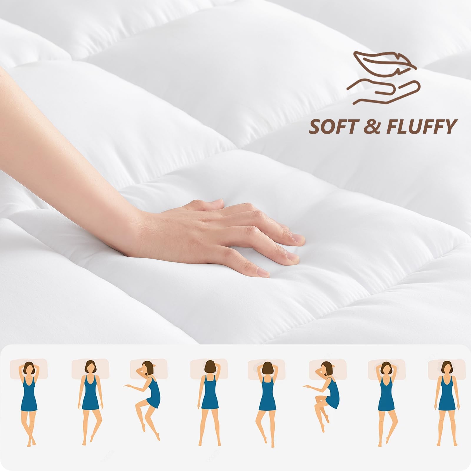 JKMAX Mattress Topper Twin - Pillow Top Mattress Topper Pad Extra Thick Cover with Deep Pocket - Mattress Topper for Back Pain - Overfilled 3D Snow Down Alternative Plush Mattress Topper (Twin,White)
