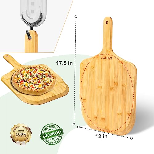 JIAFUEO Pizza Peel 12 inch, Bamboo Pizza Board Wooden Pizza Paddle Spatula Oven Accessory for Baking Homemade Pizza, Wood Cutting Board for Cheese Bread Fruit Vegetables