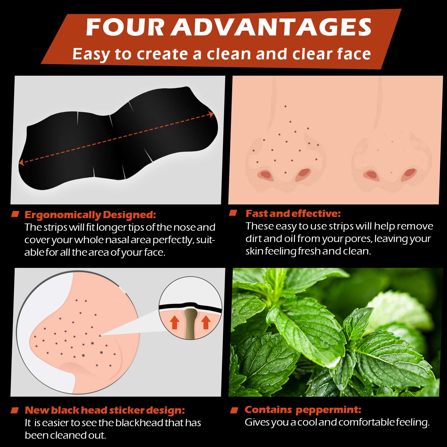 Men Blackhead Pore Strips - 70 Strips - Deep Cleansing - Face Nose Pores - Blackheads Removal - Large Size For Nose+Face