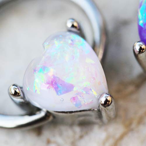 Dynamique 316L Surgical Steel Synthetic Opal Heart Snap-in Captive Bead Ring/Septum Ring (Sold Per Piece)
