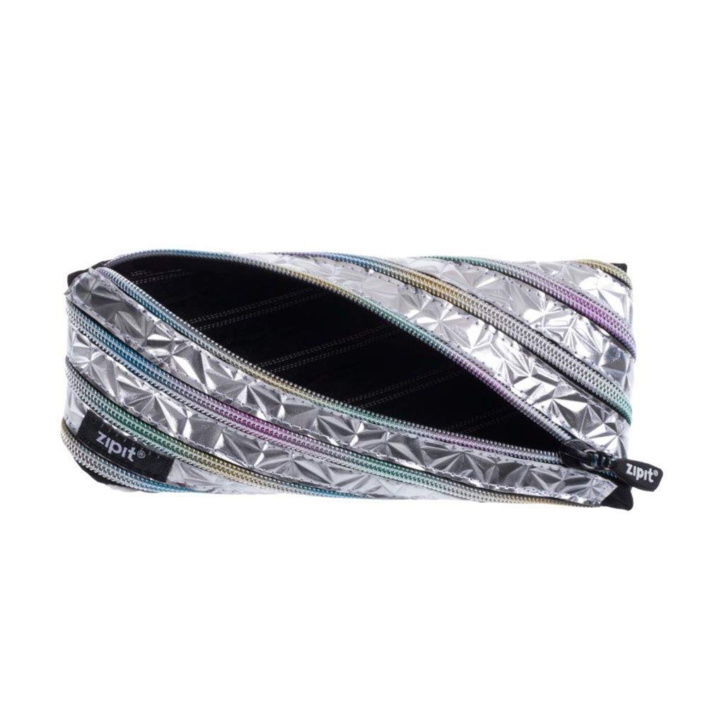 ZIPIT Metallic Pencil Case for Girls | Pencil Pouch for School, College and Office | Pencil Bag for Kids (Silver)