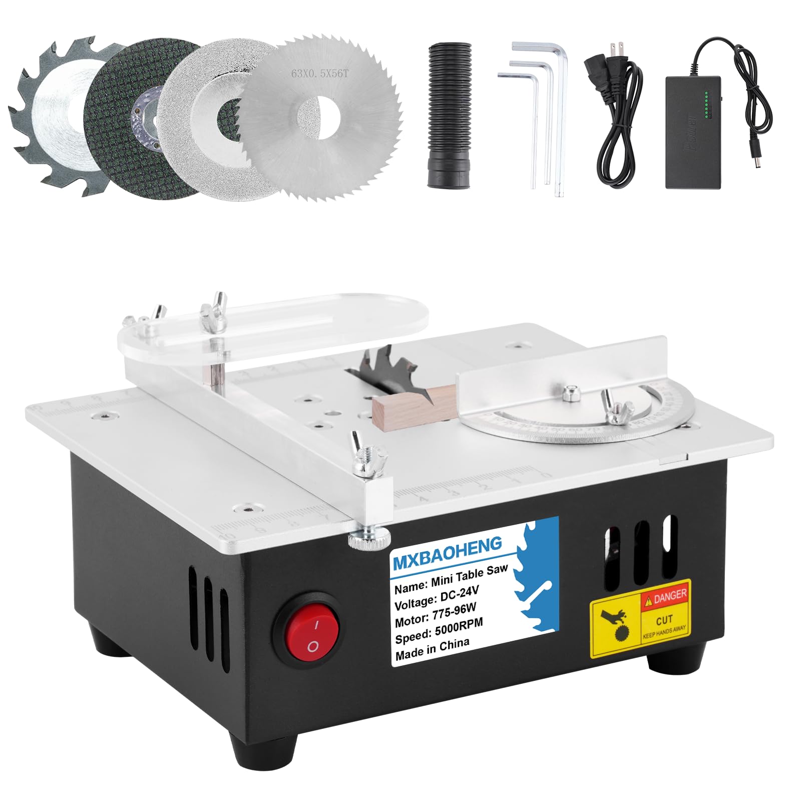 MXBAOHENG Mini Table Saw S2 Portable Precision Table Saws for Crafts, 1/2" Cut Depth, w/ 4 Blades, 96W Adjustable Speed Power Supply, for Wood Metal Plastic Cutting