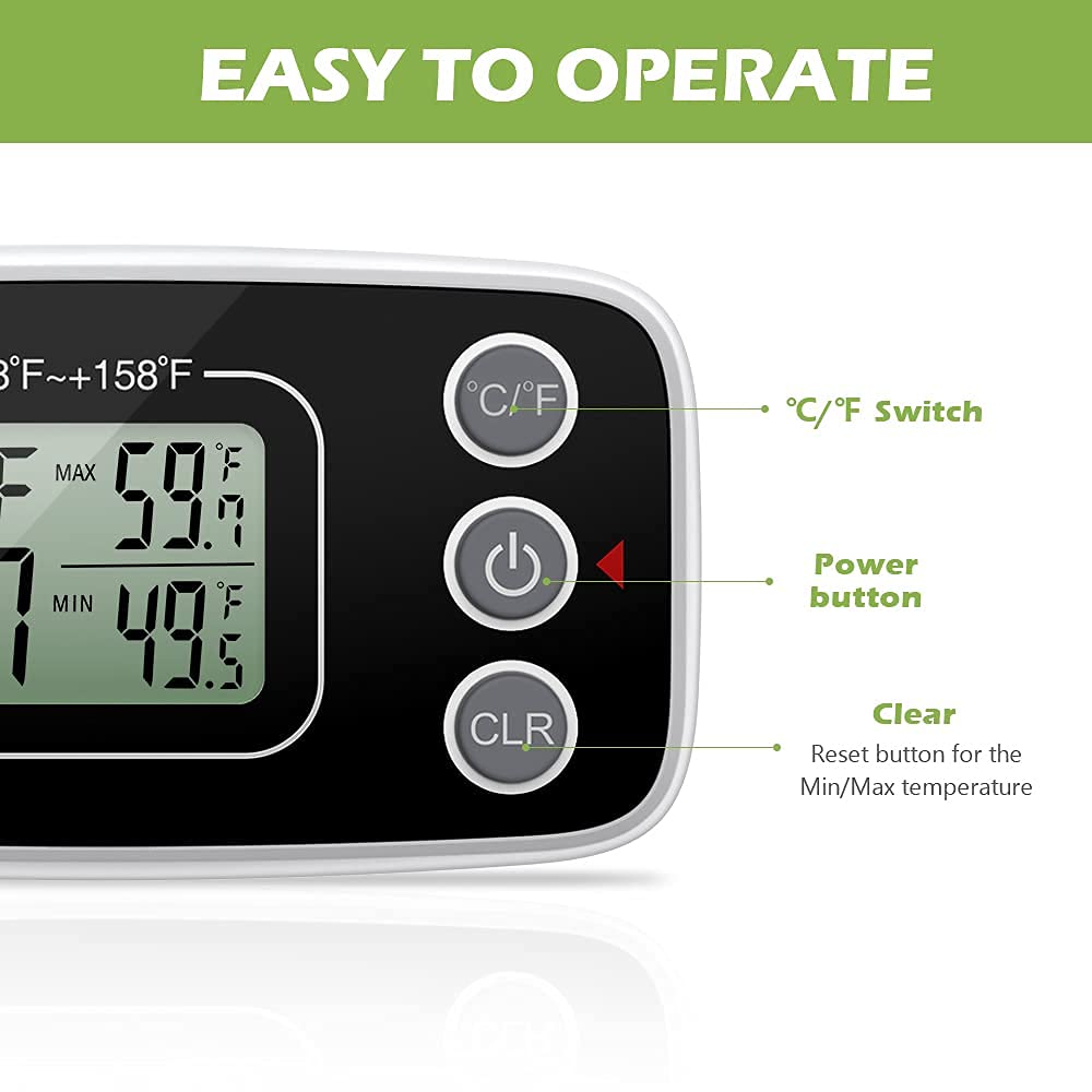 KeeKit Refrigerator Thermometer, 4 Pack Digital Freezer Thermometer, Upgraded Fridge Thermometer with Large LCD Display, Max/Min Record Function for Kitchen, Home, Restaurants - Black
