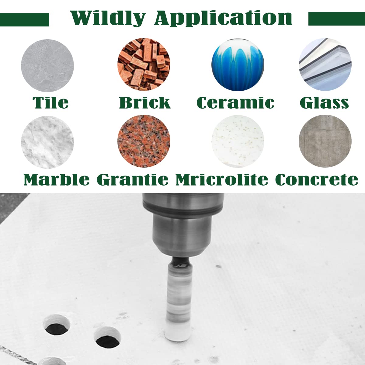 JOERIC 7 PCS Black Dry Diamond Drill Bit Set, for Granite Marble Tile Ceramic Stone Glass Hard Materials (Not for Wood) Round Shank with Size 1/4, 5/16, 3/8, 1/2, 9/16,5/8 inches