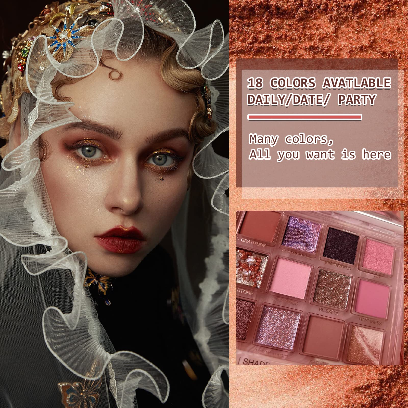 KUAILEGO ROSE CRYSTAL Eyeshadow Palette, Makeup Palette Matte Shimmer 18 Colors - Highly Pigmented, Ultra-Blendable, Natural Velvet Texture