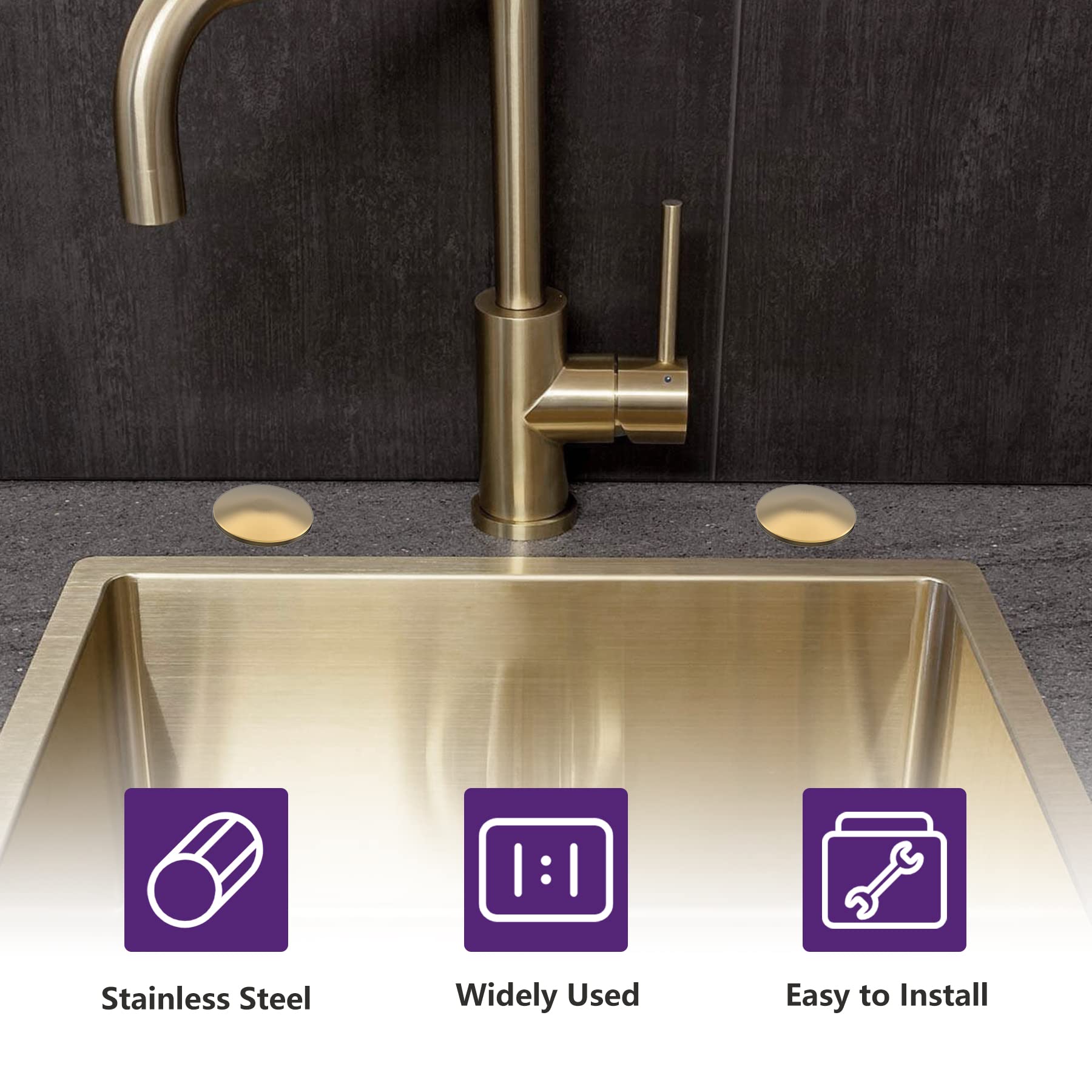 Mxclimate 2" Kitchen Sink Hole Cover,2 Pack Gold Faucet Hole Cover,Stainless Steel Kitchen Sink Basin Hole Tap Plug Stopper Cover for Leakage Prevention