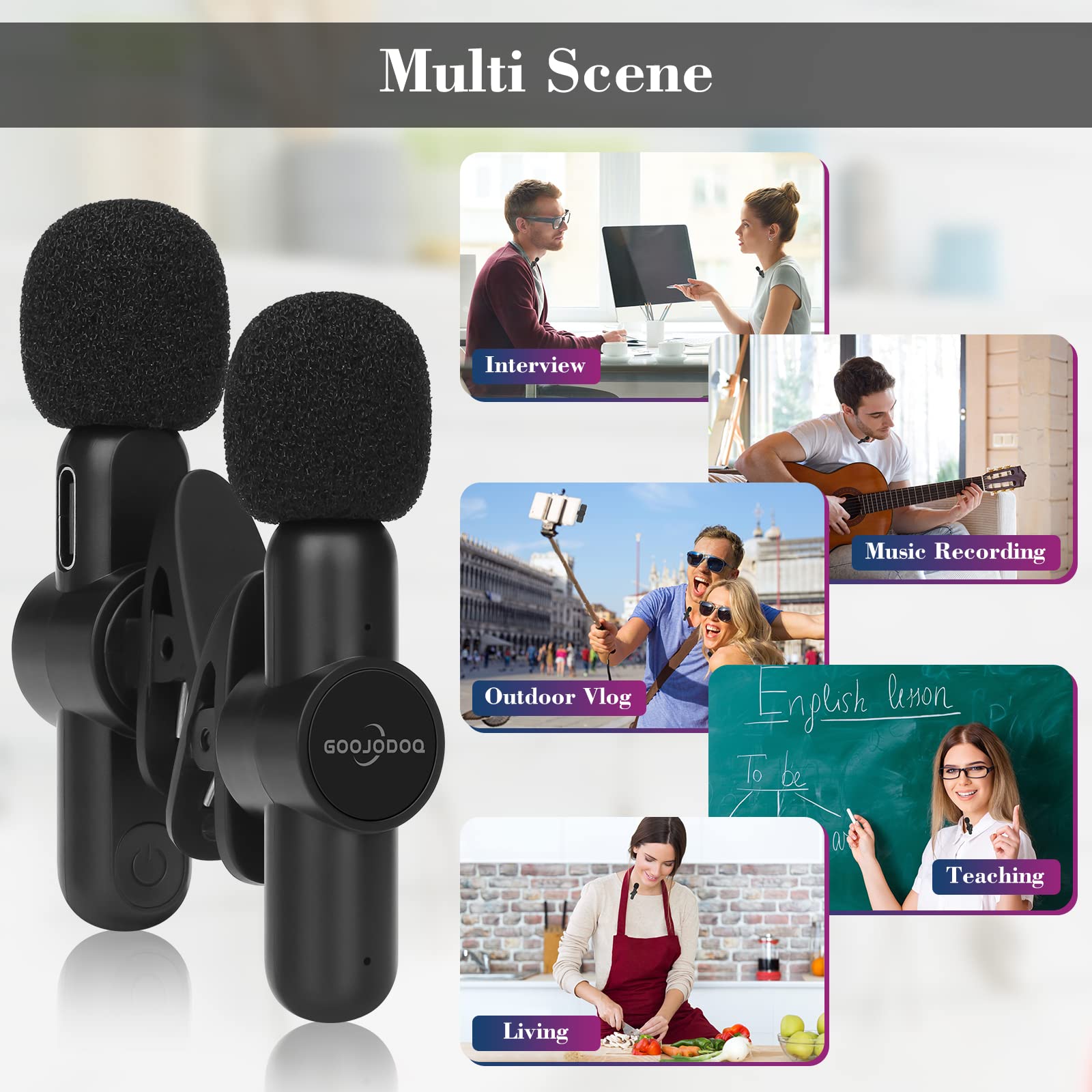 GOOJODOQ Wireless Lavalier Microphone for iPhone iPad,Plug & Play Mini Lapel Mic for TikTok YouTube Facebook Interview Live Stream Vlog Video Recording - Noise Reduction/Auto Sync (2 Microphone)
