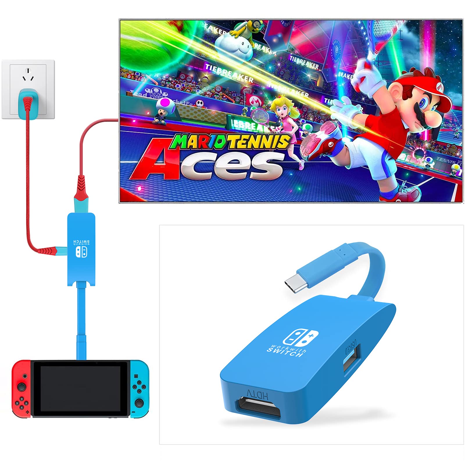GOPALA Switch Dock, 4K@60Hz for Nintendo Switch Dock, Portable Switch Dock for Nintendo Switch Docking Station, 1080P Switch Docking Station for Nintendo Switch/OLED MacBook Pro Air Samsung DEX-Blue