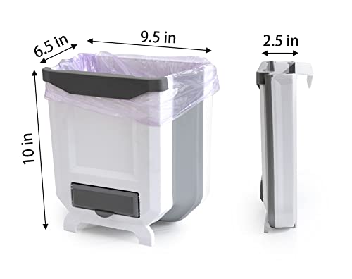 WDPUCHU Hanging Kitchen Trash Can, Foldable Waste Bin for Kitchen, Collapsible Hang Small Plastic Garbage Can 2.4 Gallon for Cabinet/Car/Bedroom/Bathroom (White)