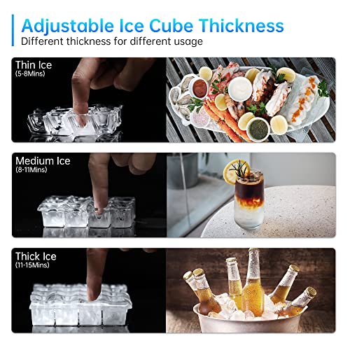 RESTISLAND Commercial Ice Maker Machine, 100 lbs /24 h, 33 lbs Storage Bin, Stainless Steel, Compact, Embedded, Self-Cleaning, Perfect for Home/Office/Shop/Cafe, Includes Ice Scoop, Connection Hose