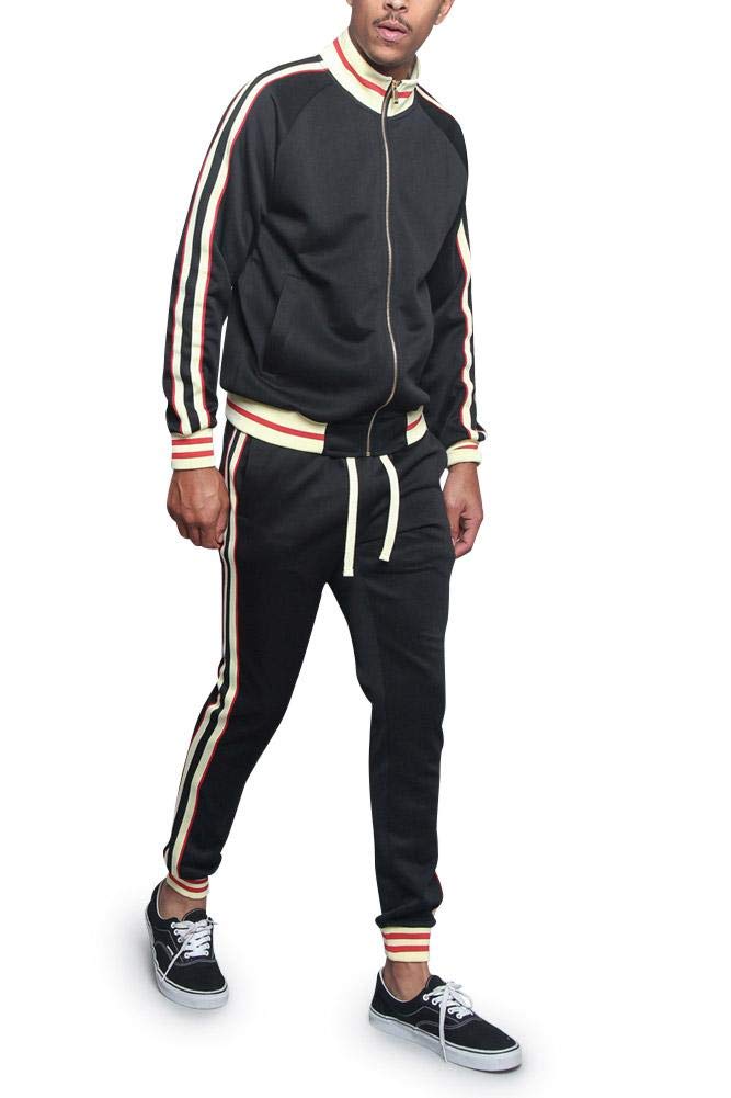 G-Style USA Men's G Tri-Tone Striped Track Jacket JK5014 - Black - 3X-Large - V3F