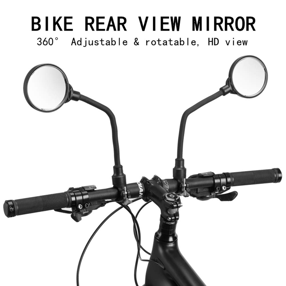 Feluz Bike Mirror, Handlebar Mount Rear View Mirror 360°Adjustable Rotatable, Wide Angle Acrylic Convex Mirrors Glasses for Mountain Road Bike, Cycling Accessories