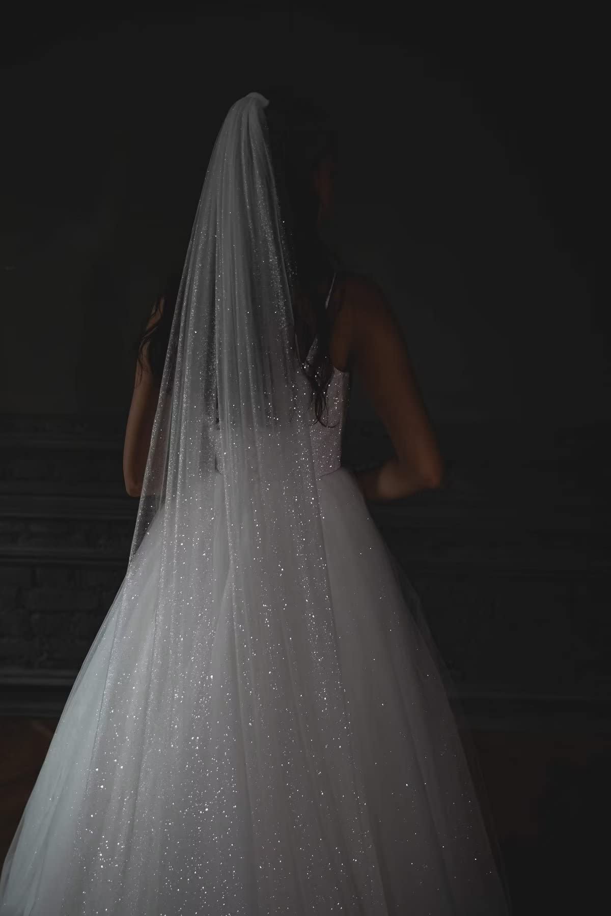 Hazhlko Women's Ivory Single-tier Cathedral Length Glitter long Wedding Veil Sparking Bridal Veil with Metal Comb 118"