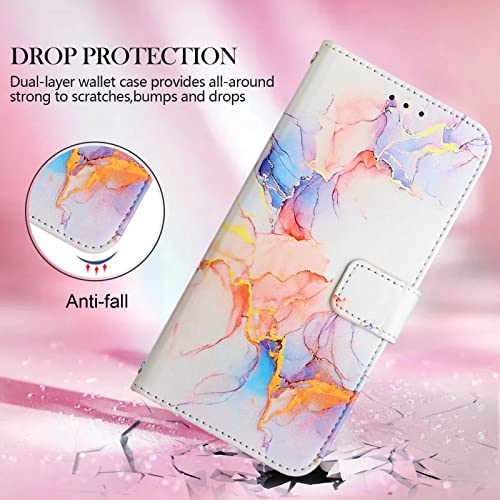 FTRONGRT Case for Tecno Pop 5, with Mobile Phone Holder, Fall-Proof, Suitable for Tecno Pop 5 Folding Mobile Phone Leather Protective Shell.Galaxy Marble White