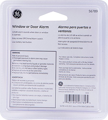 GE Personal Security Window and Door Alarm, 1 Pack, DIY Protection, Burglar Alert, Wireless Chime/Alarm, Easy Installation, Home Security, Ideal for Home, Garage, Apartment and More,White, 56789