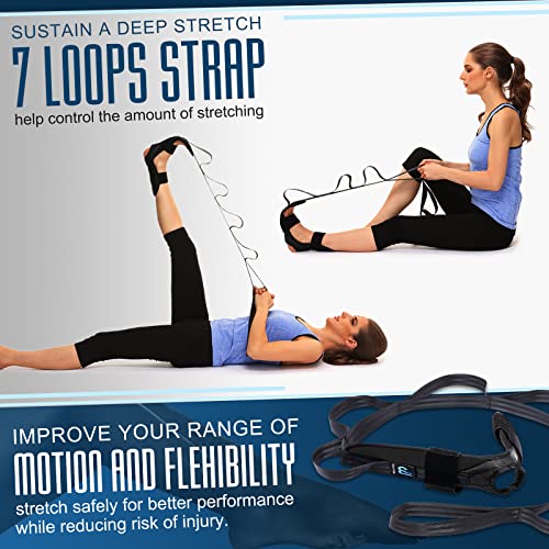 WANYIDA Foot and Calf Stretcher for Plantar Fasciitis, Achilles Tendonitis, Heel Spurs, Drop Foot. Yoga Stretching Strap for Leg, Thigh and Hamstring (Black)