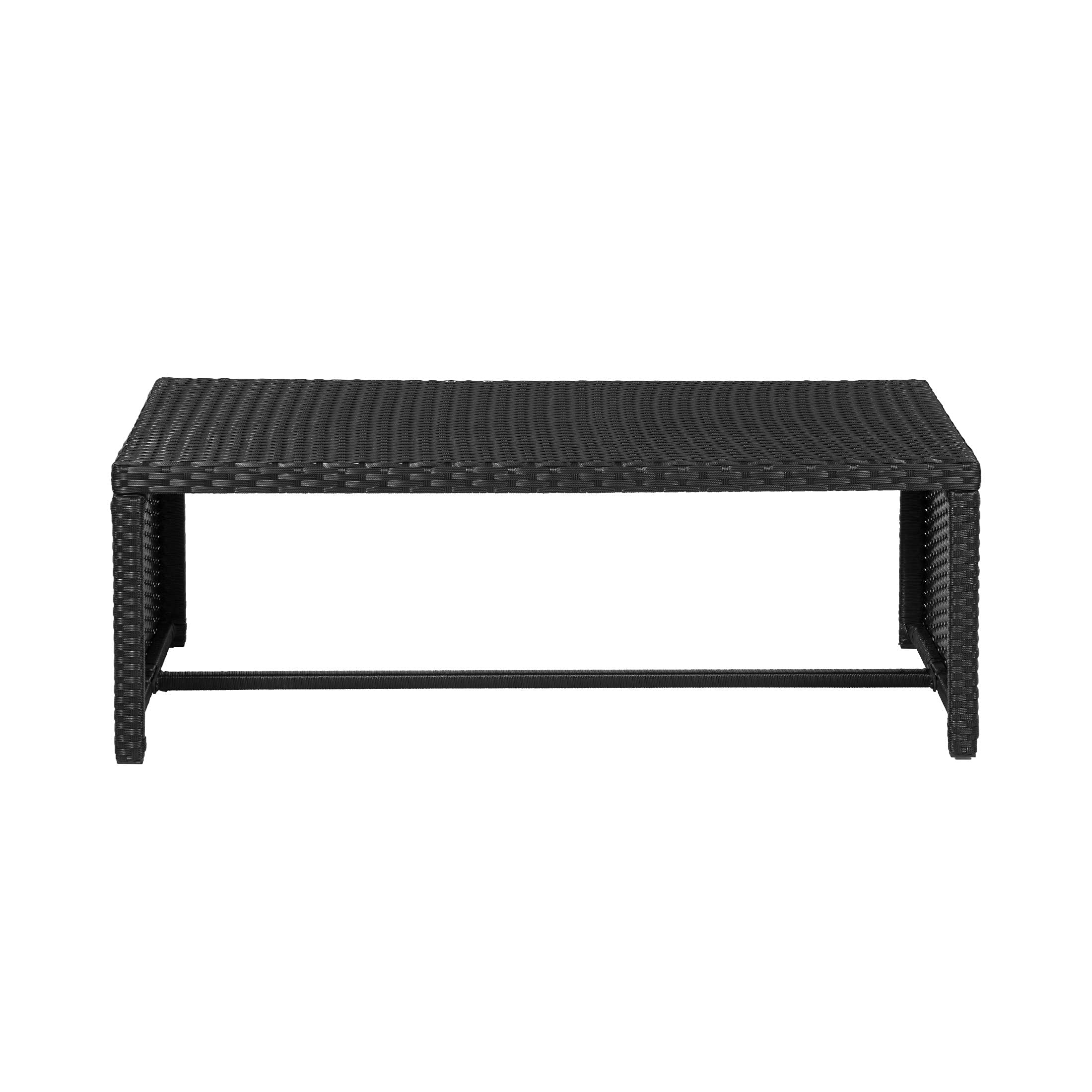 WO Outdoor Wicker Rattan Furniture 4 PCS Set Black Woven Table Chairs Set w Cushions & Back Support Pillows Coffee Table Seats 4 Black