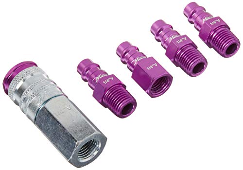 Milton ColorFit Coupler & Plug Kit (5 Piece), Hi-Flo V-Style 1/4 NPT Purple, S-305VKIT