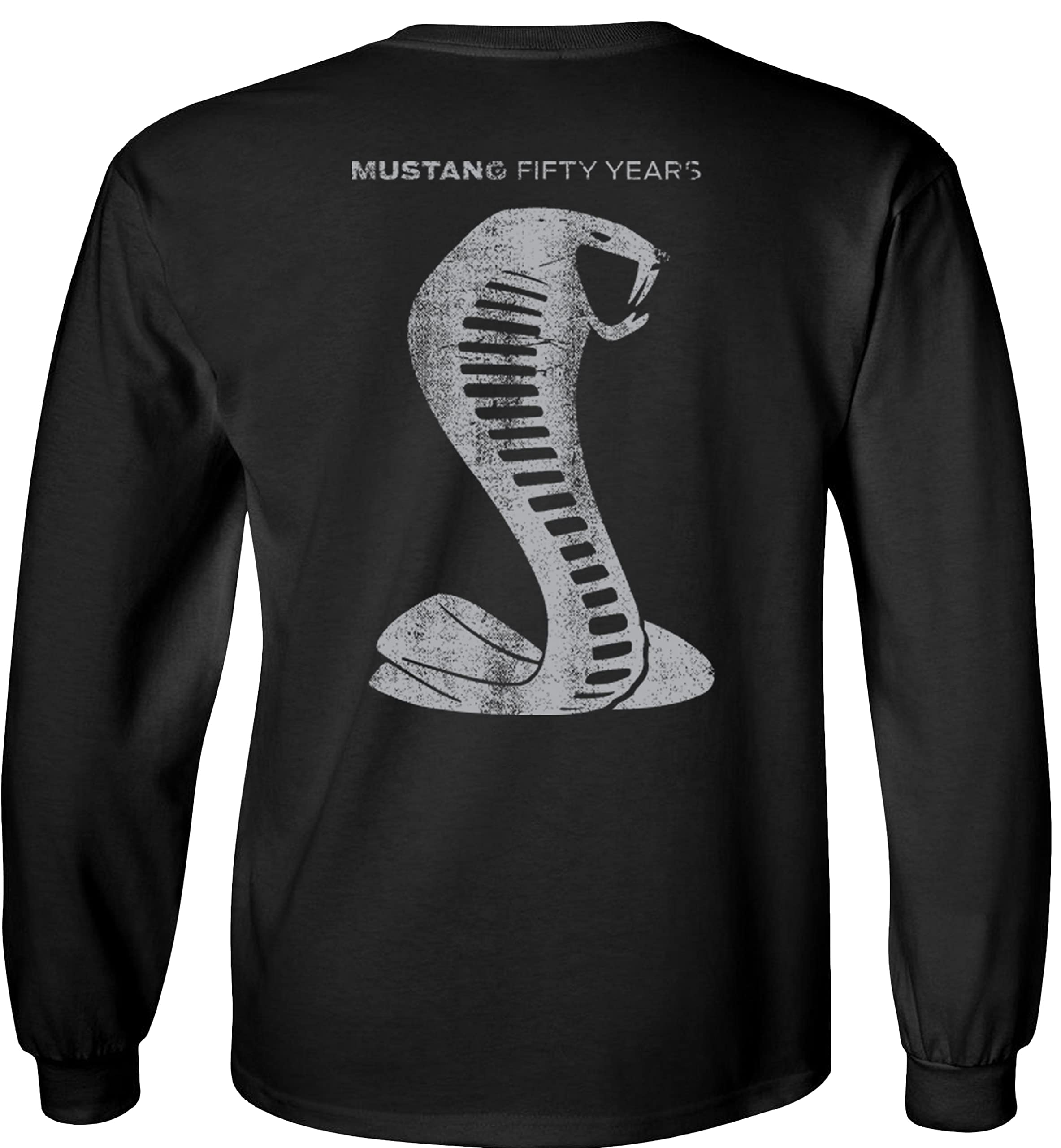 Fair Game Ford Mustang 50 Years Long Sleeve Shirt Anniversary Grey Shelby Cobra Snake Silhouette-Black-XL