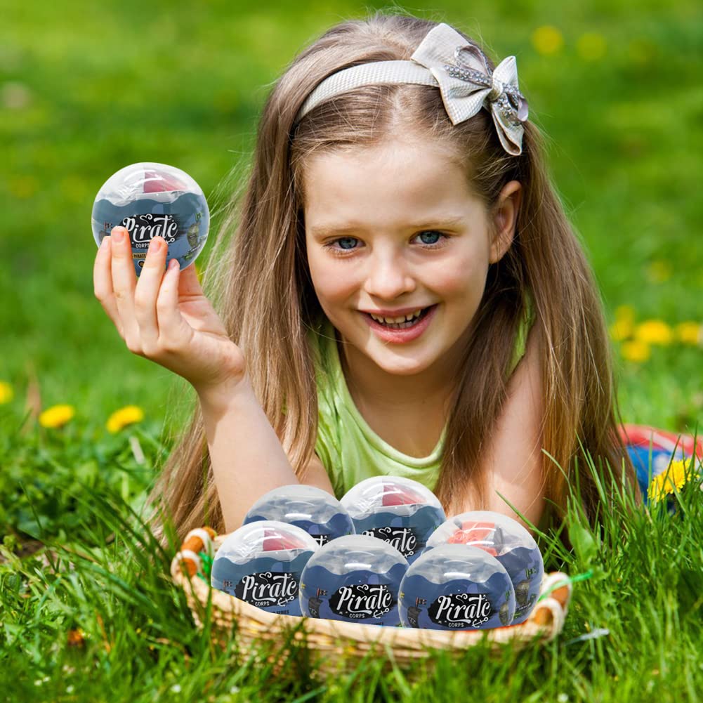 WODMAZ 12PCS PreFilled Easter Eggs with Pirate Ship Building Blocks, Surprise Eggs Filled Pirate Ship Toys Set for Easter Basket Stuffers, Easter Basket Filler, Easter Egg Hunt Classroom Prize Events