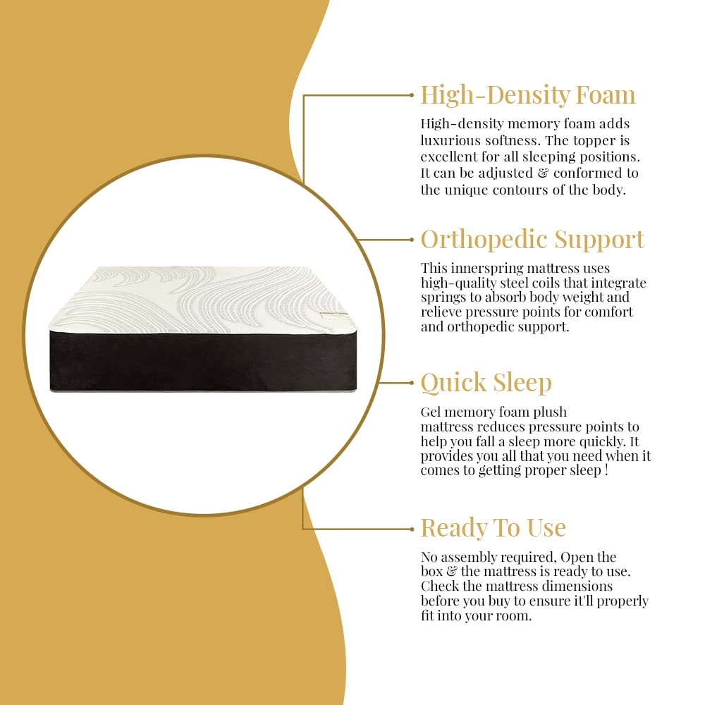 Nutan 10" Plush Gel Memory Foam Mattress with Box Spring for Ultimate Comfort, Help Maintain Sleeping Position and Posture, Complete Body Support at Every Side, Full XL