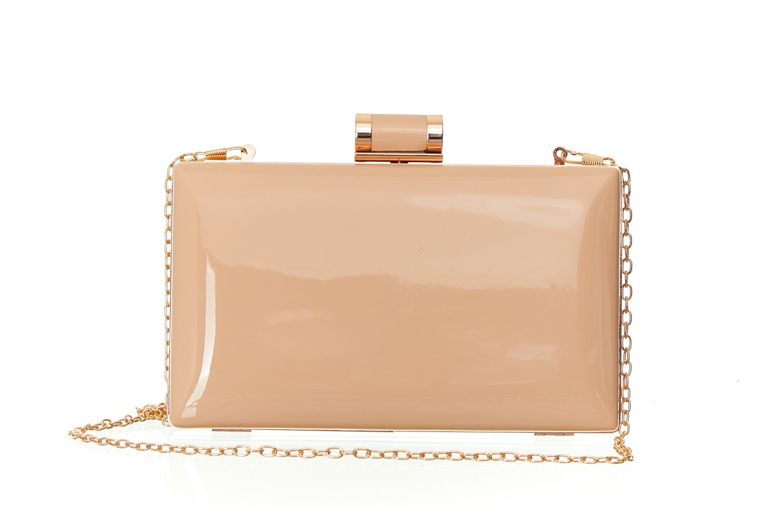 Faux Nude Patent Leather Purse Candy Nude Clutch Purse For Women, Shiny Solid Patent Nude Clutch with Top Clasp