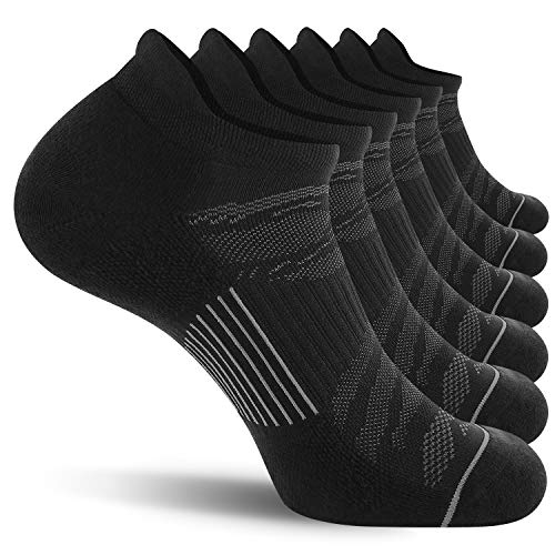 FITRELL 6 Pack Men's Ankle Running Socks Low Cut Cushioned Athletic Sports Socks, Shoe Size 12-15, Black+Gray