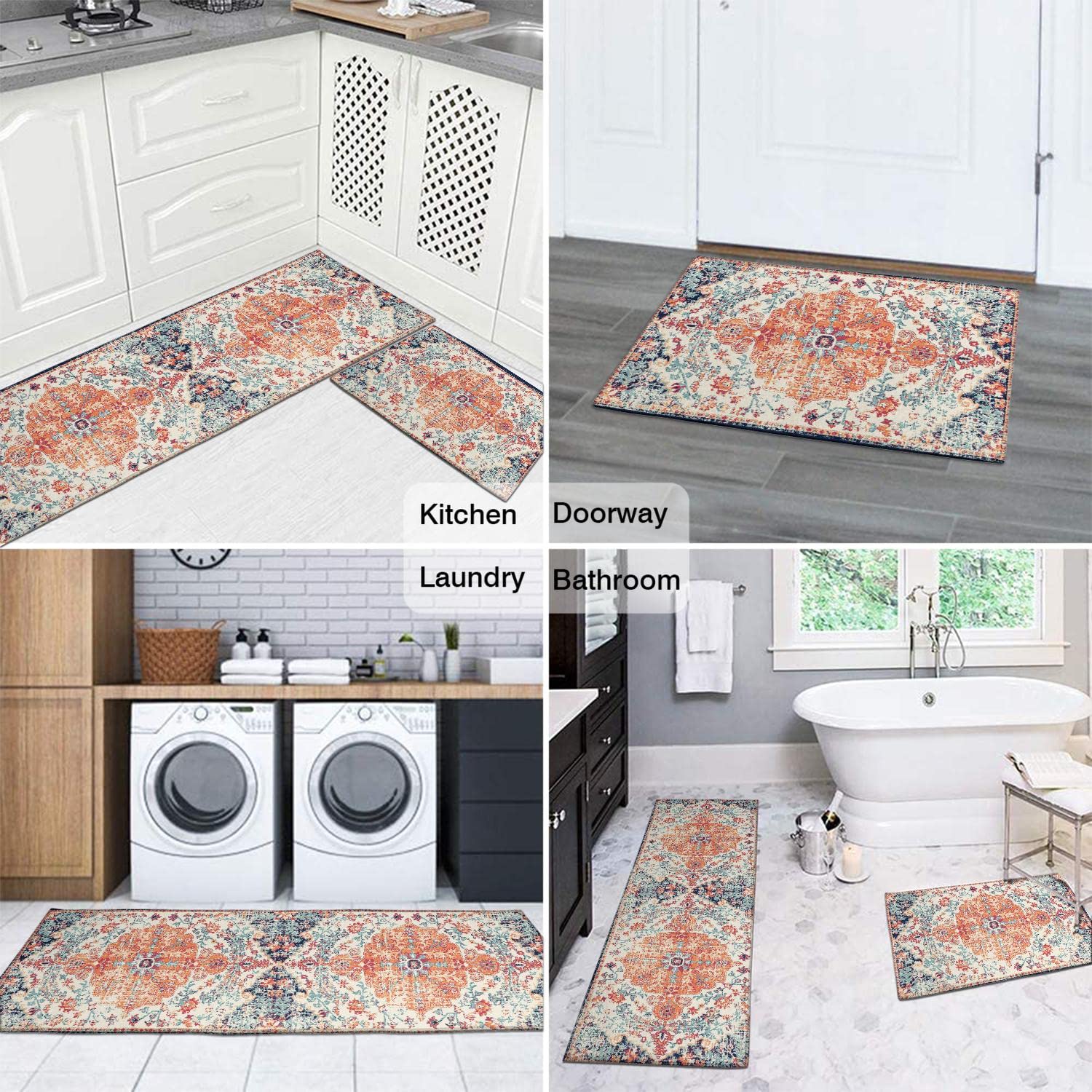 Ideasonna Boho Kitchen Rug Mat Country Rustic Farmhouse Kitchen Rugs Sets of 2 Washable Non-Slip Kitchen Floor Mats for in Front of Sink Boho Kitchen Decor