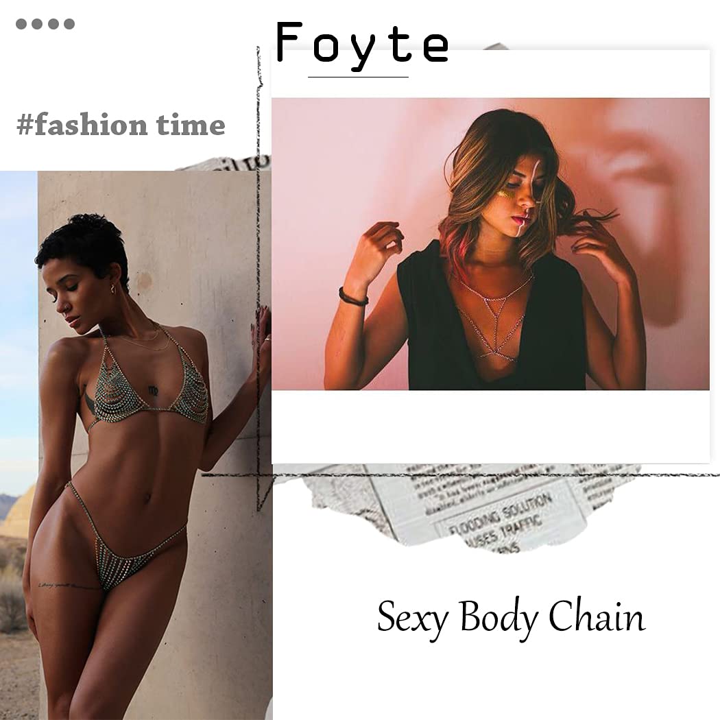 Fairyu Boho Sequins Body Chain Bra Bikini Shimmer Backless Halter Crop Top Beach Body Jewelry Accessory for Women and Girls (Gold)