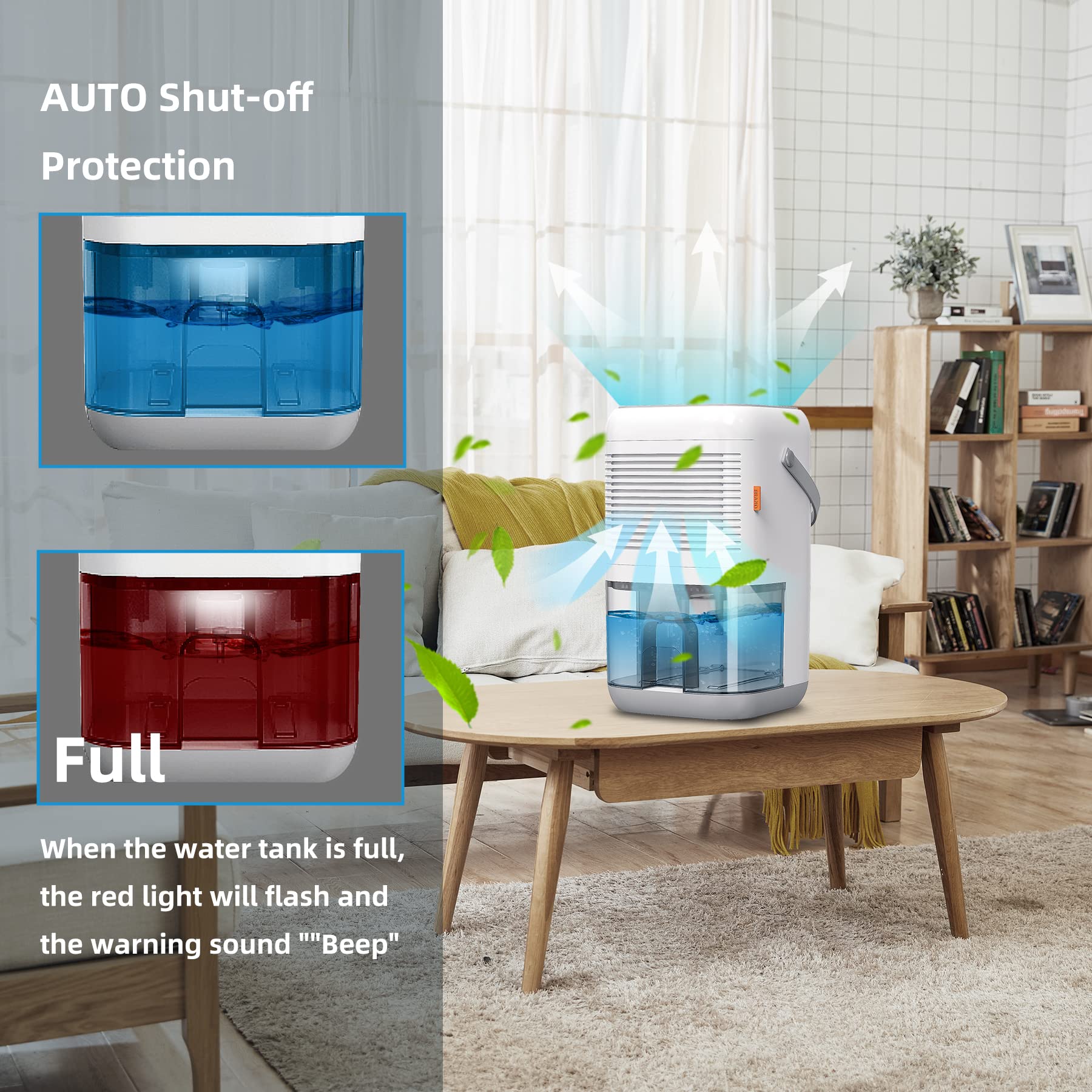Hoomace Dehumidifier For home 49oz(1450ML), Small Dehumidifier with Drain Hose 350 sq.ft with 7 Colors LED Light, Auto Shut-Off, Two modes, Ultra Quiet Below 30 dB
