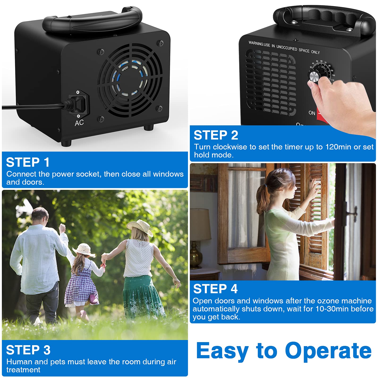 JOBYNA Ozone Generator Air purifier, 6000mg/h Ozone Machine Odor Removal, 120min Time Setting, Auto Shut Off Ozonator Ozone Machine for Car, Room, House, Smoke, and Pet