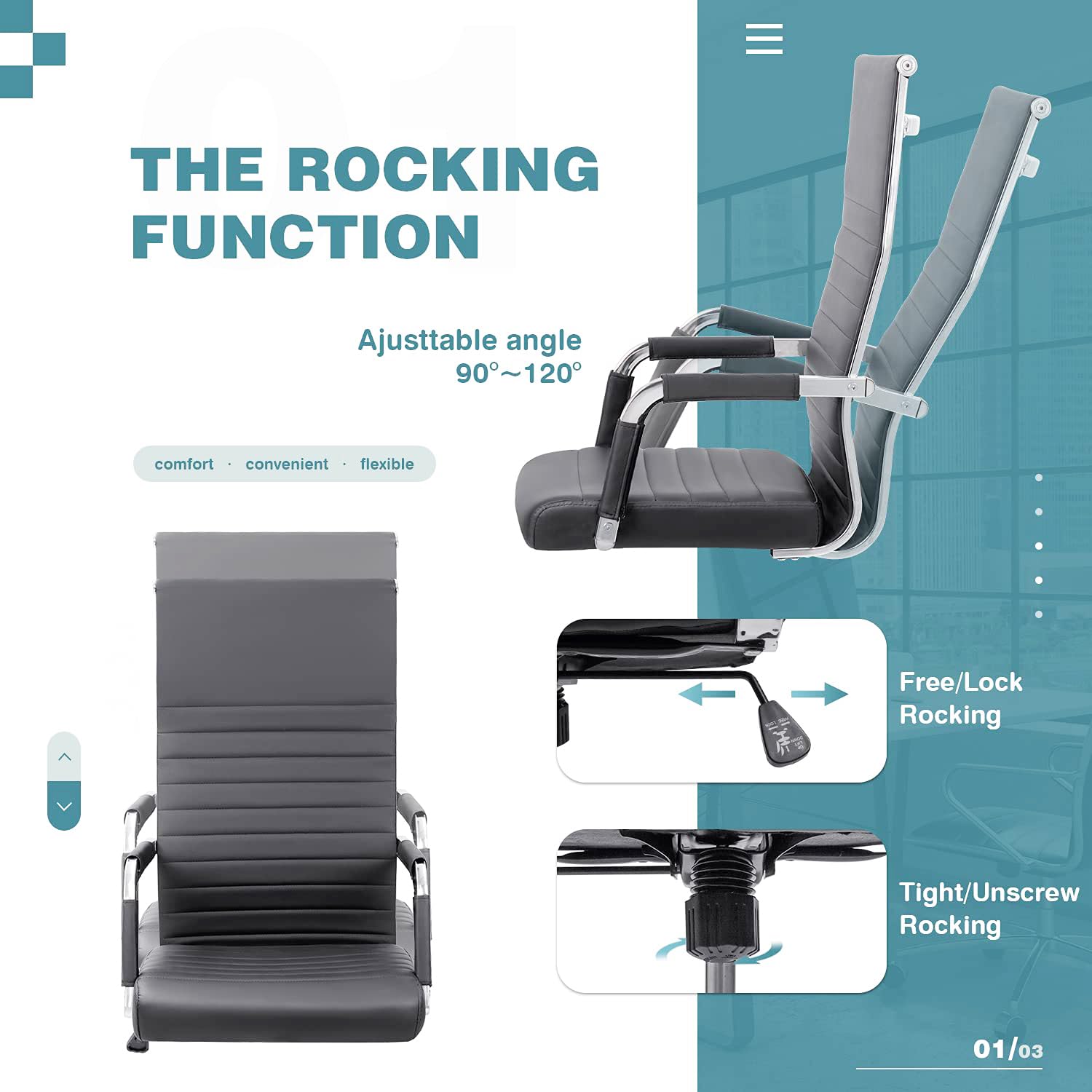 Furniwell Office Desk Chair High Back Ribbed Executive Computer Chair, Adjustable Swivel Rolling Leather Ergonomic Task Chair for Conference Room (White)