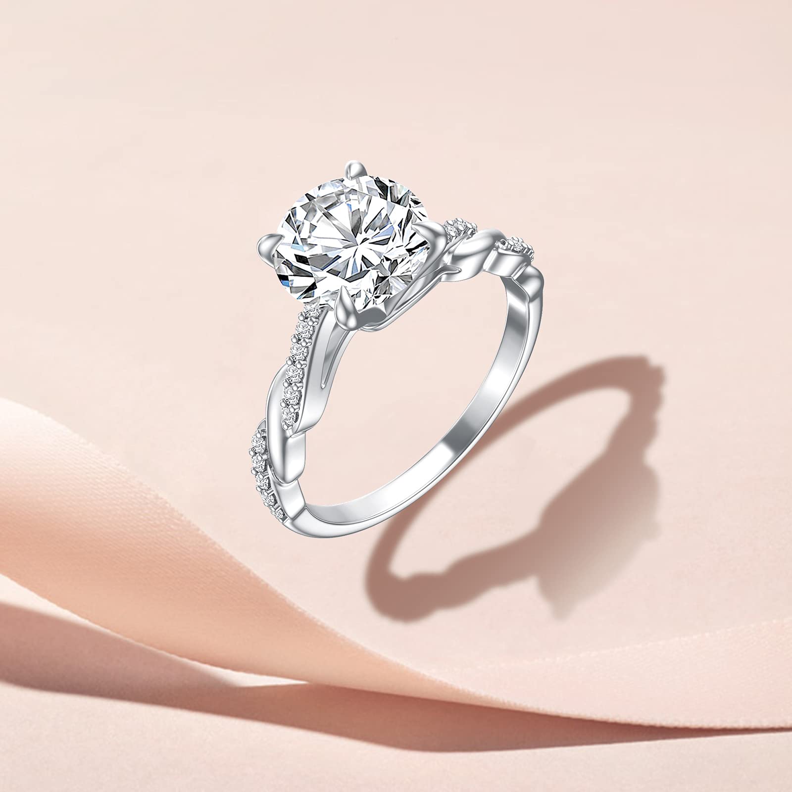 FENCCI 10K 14K 18K Gold Personalized Moissanite Twisted Engagement Wedding Ring for Women Simulated Diamond Promise Bridal Ring (White Gold)