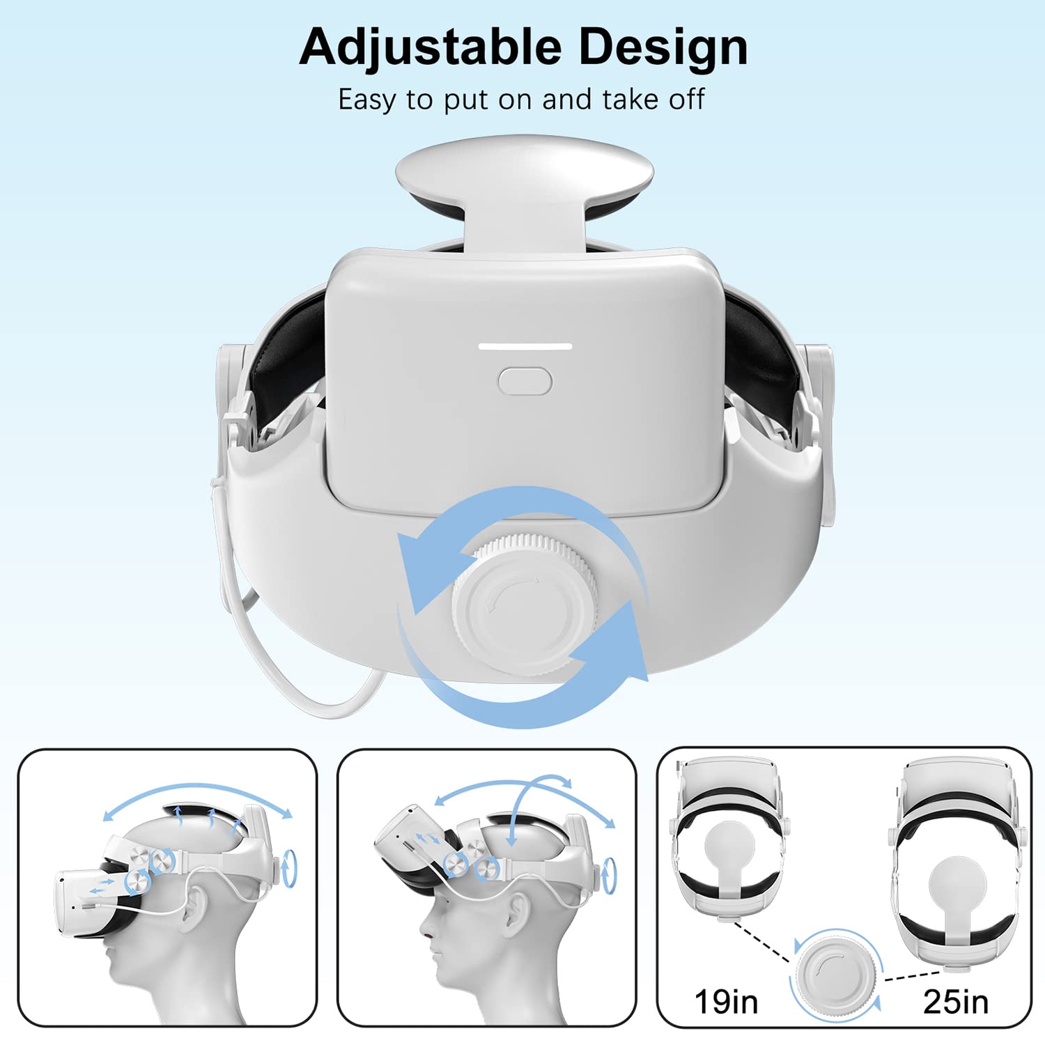 Head Strap with 8000mAh Battery for Oculus/Meta Quest 2, Rechargeable Battery Extend 5H Playtime, VR Accessories Adjustable Elite Strap Magnetic Connection Hot Swap Power Bank