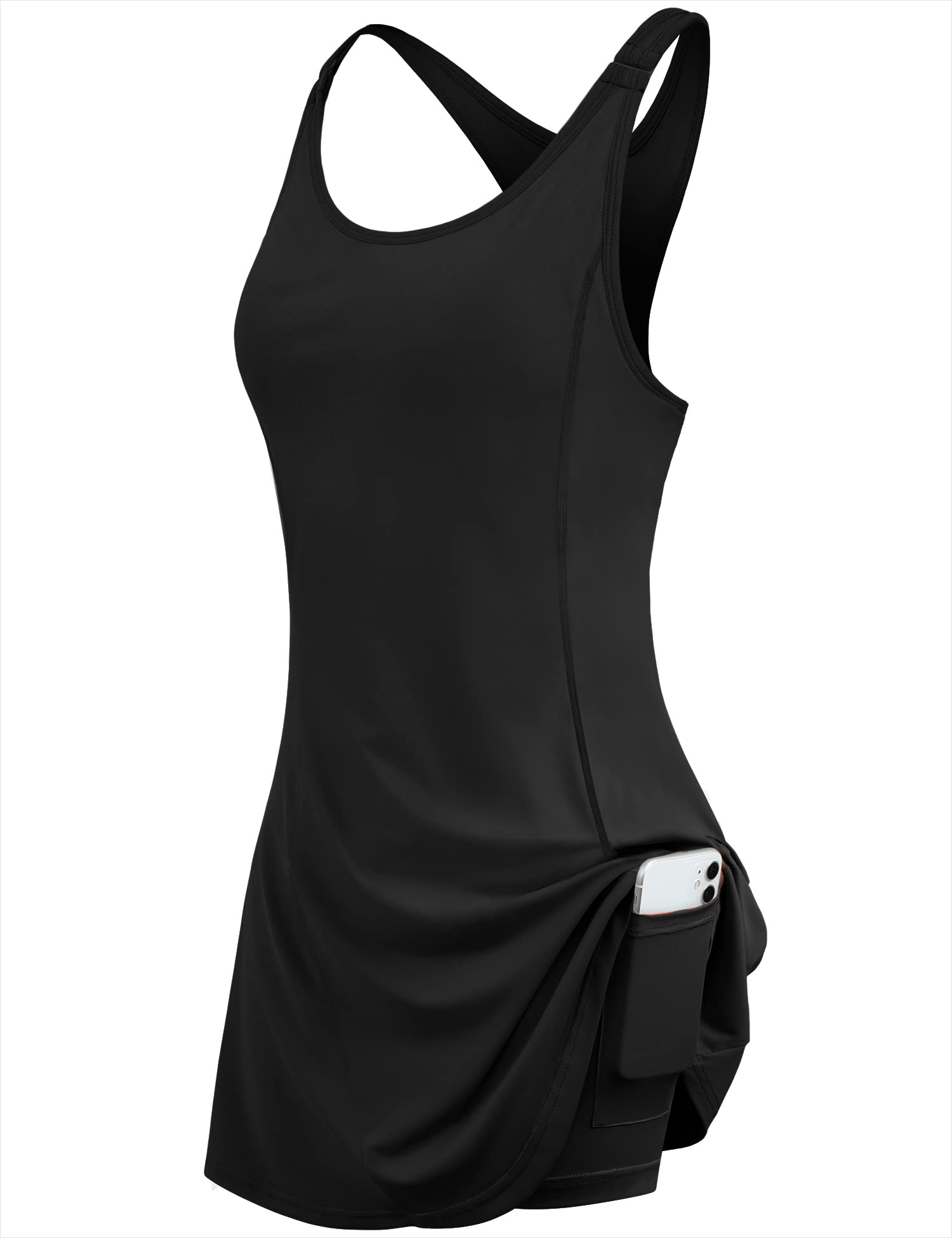 GORSOIZY Womens Exercise Workout Dress with Built-in Shorts Sleeveless Athletic Dresses for Golf Black Tennis Outfits XL