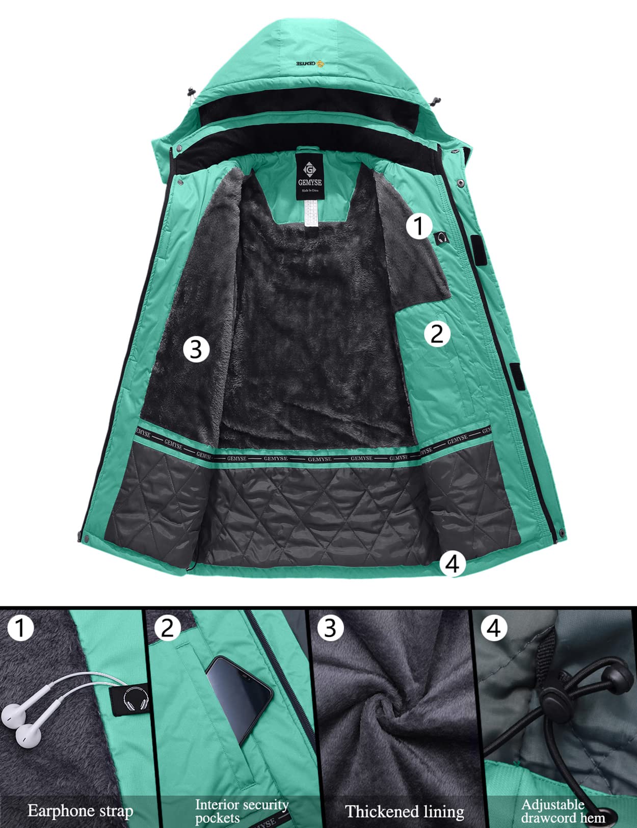GEMYSE Women's Mountain Waterproof Ski Snow Jacket Warm Winter Windproof Raincoat with Detachable Hood(Lake Blue-6,Large)
