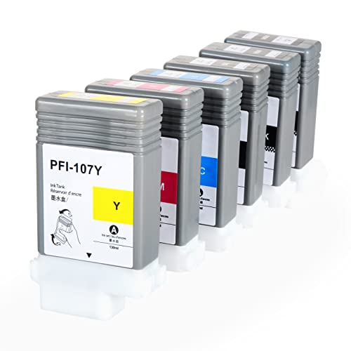 Primer Ink Compatible Ink Cartridge Replacement for Canon PFI107 PFI-107 IPF6705B001 iPF670 iPF680 iPF685 iPF780 iPF770 iPF785 (2MBK, 1BK, C, M, Y) 6 Pack, Cyan