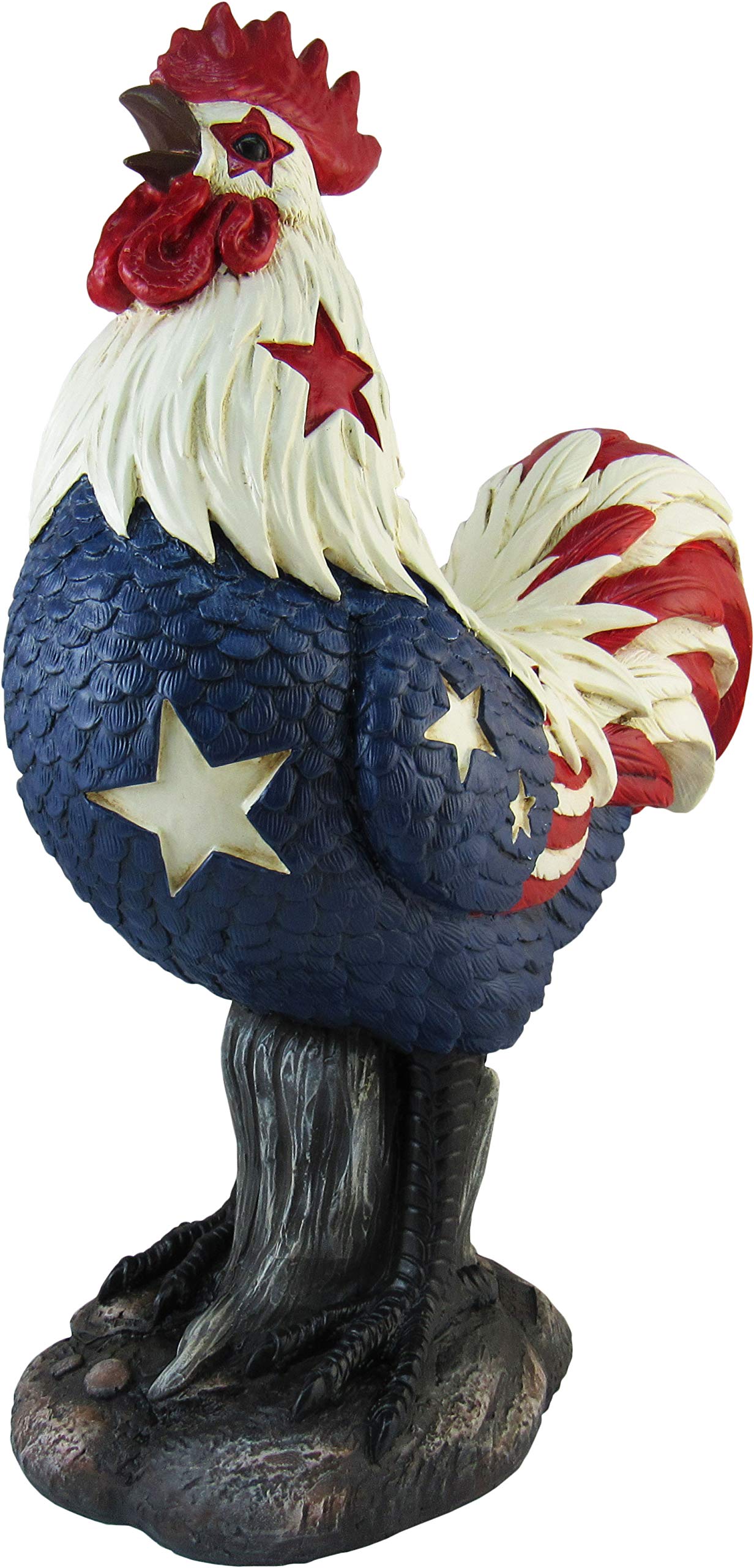 DWK Patriotic Rooster Large Statue | Patriotic Decorations for The Home | Outside Yard Decorations and Rooster Garden Decor | Chicken Yard Decor - 12.5"