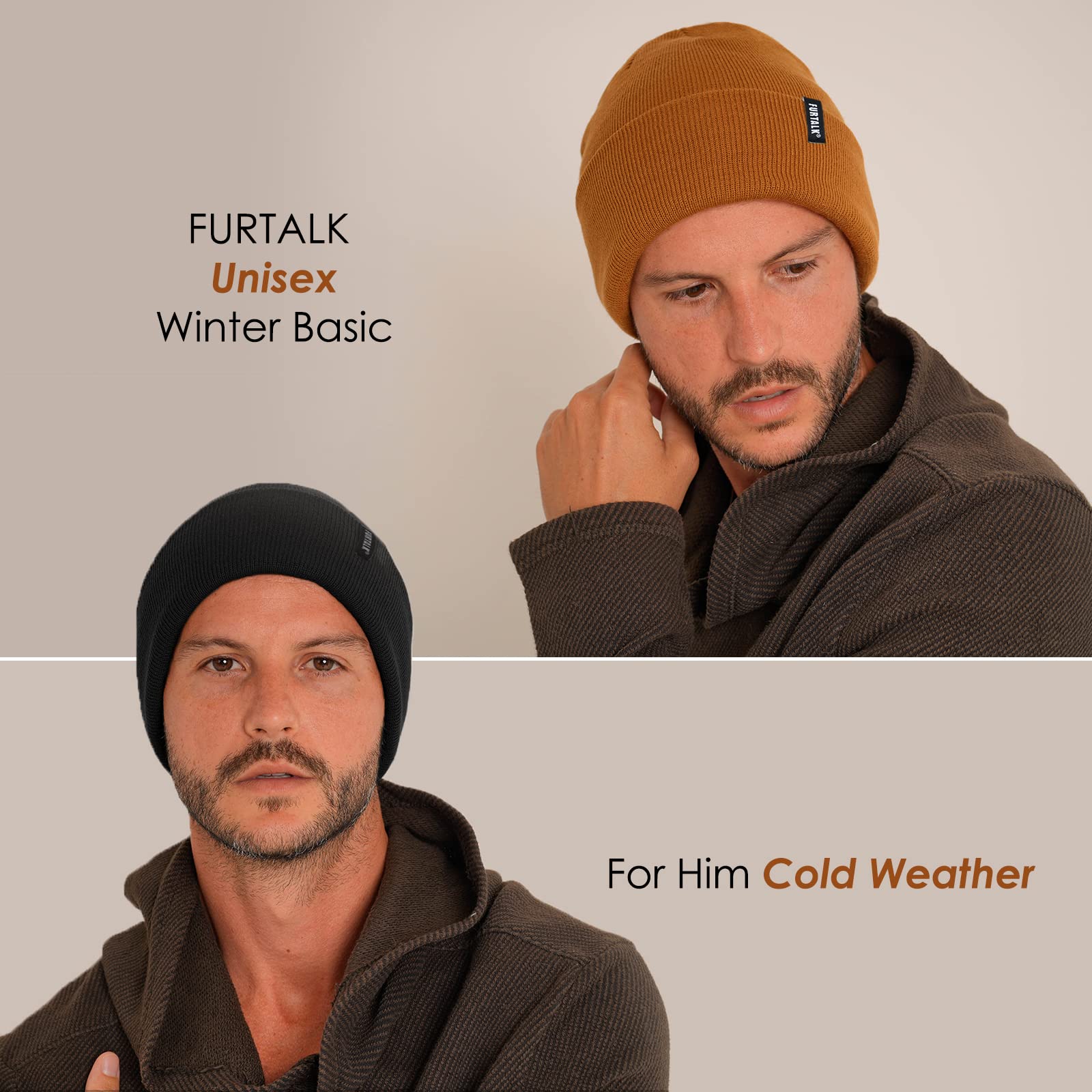 FURTALK Womens Knit Beanie Hat Acrylic Winter Hats for Women Men Soft Warm Unisex Cuffed Beanie,Red