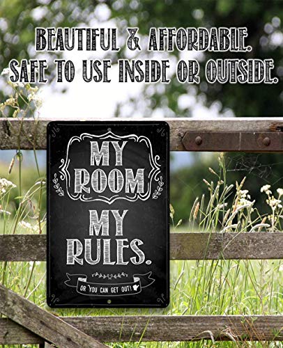 My Room My Rules - Metal Sign - Cute Decor for Teen Room Aesthetic, Stuff for College Dorm Room Essentials - Cheap Gift Under $20 (8" x 12")