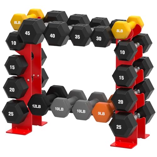 FISUP Weight Rack for Dumbbells, Dumbbell Rack Stand Only 450LBS Capacity Weight Rack for Home Gym Strength Training Dumbbell Racks Red and Black 5 Tierļ¼Suitable for 8-30 LBS