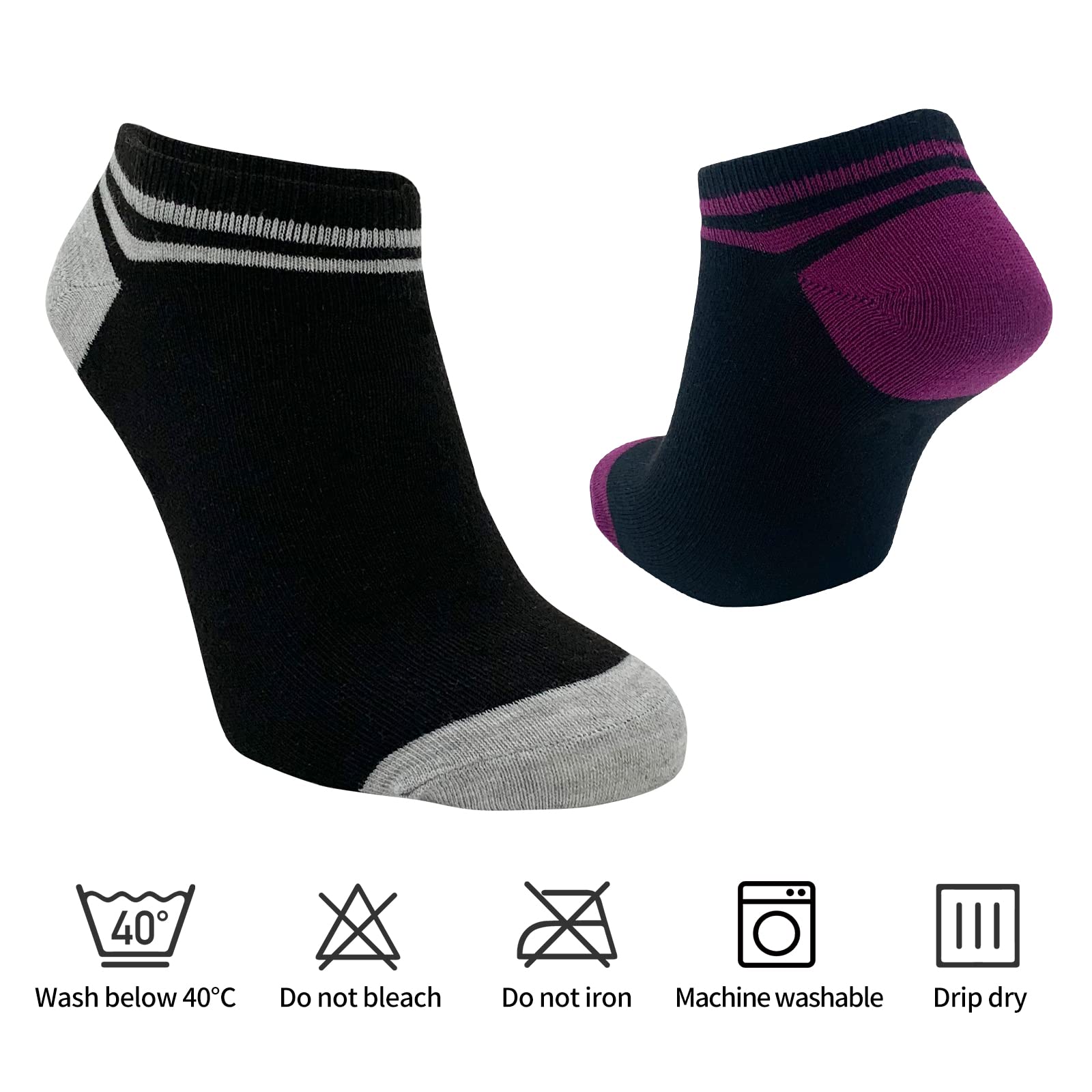 HERAN Ankle Socks for Women Size 5-9, 6-Pairs Low Cut Socks Athletic Casual Socks, Multi-color Preppy Stripes Women's Socks