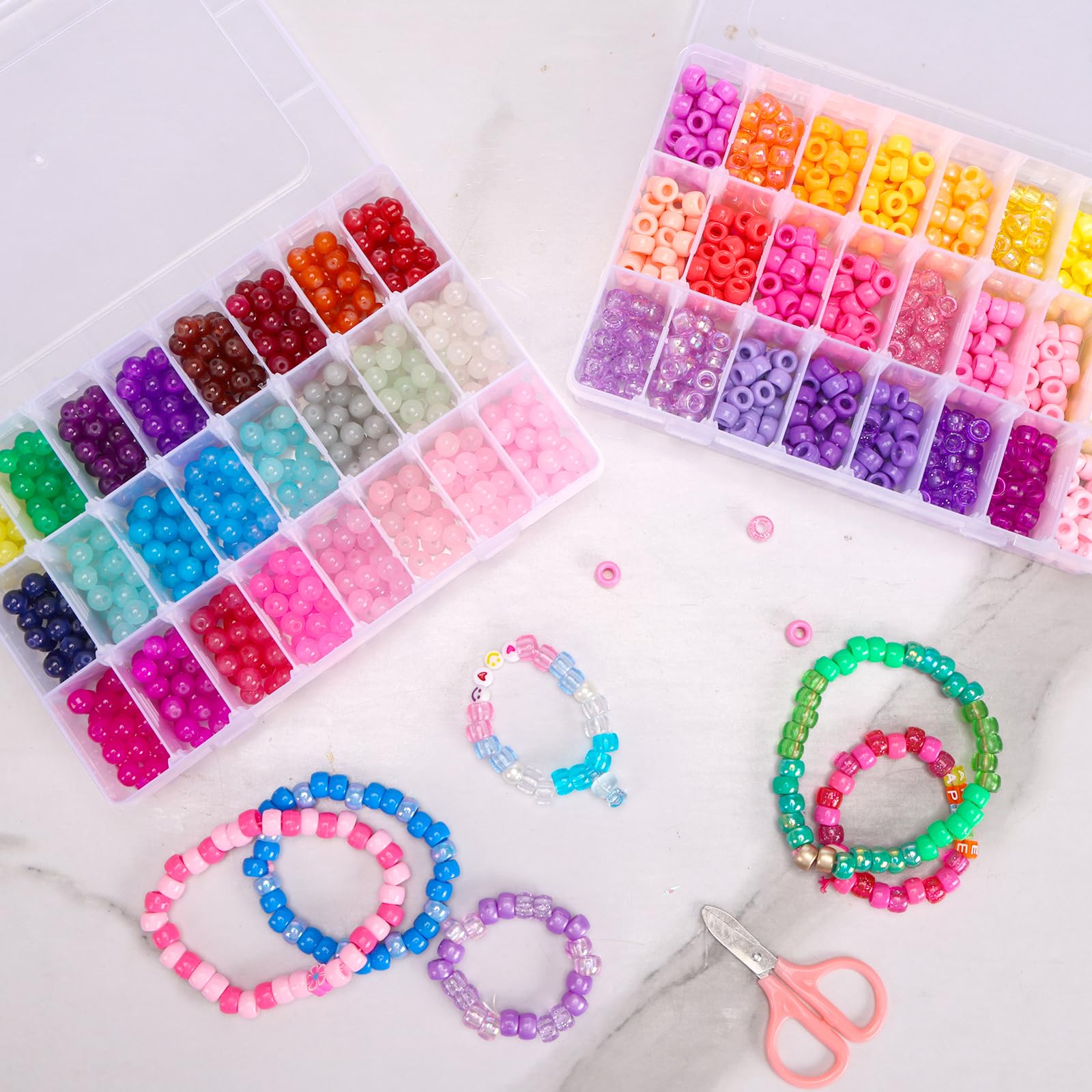 QUEFE 4 Packs 24 Grids Bead Organizer and Storage, Plastic Organizer Box with Removable Divider, Craft Organizer Box for Jewelry Small Parts Candies Snacks, with 8 Sheets of Label Stickers